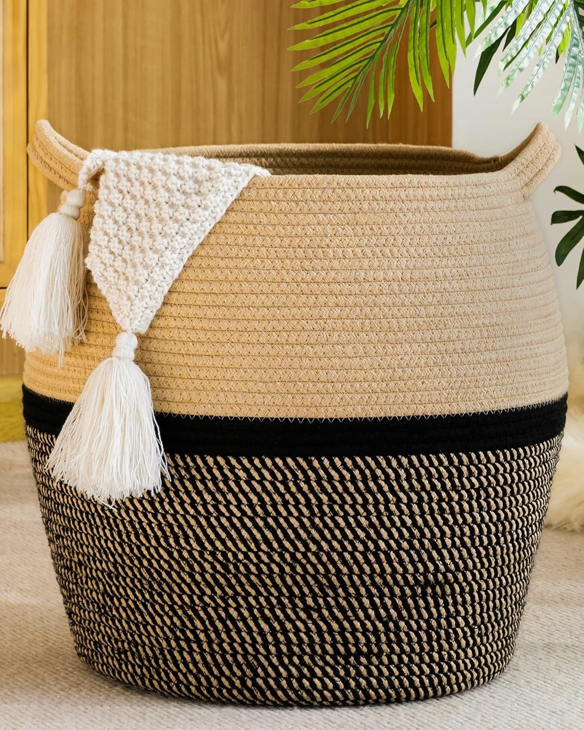 BTEPSGA Woven Baskets for Storage(17"x17"),Large Cotton Rope Basket ...
