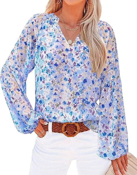 BTFBM Blouses for Women Dressy Casual Floral Summer Boho Tops V Neck ...