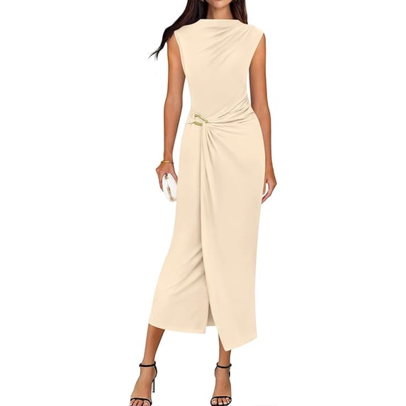 BTFBM Dresses for Women Summer Clothes Formal Bodycon Mock Neck Cap ...