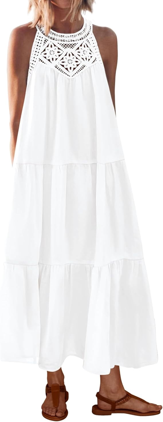 BTFBM Halter Summer Dresses for Women Casual Spring Hollow Out ...
