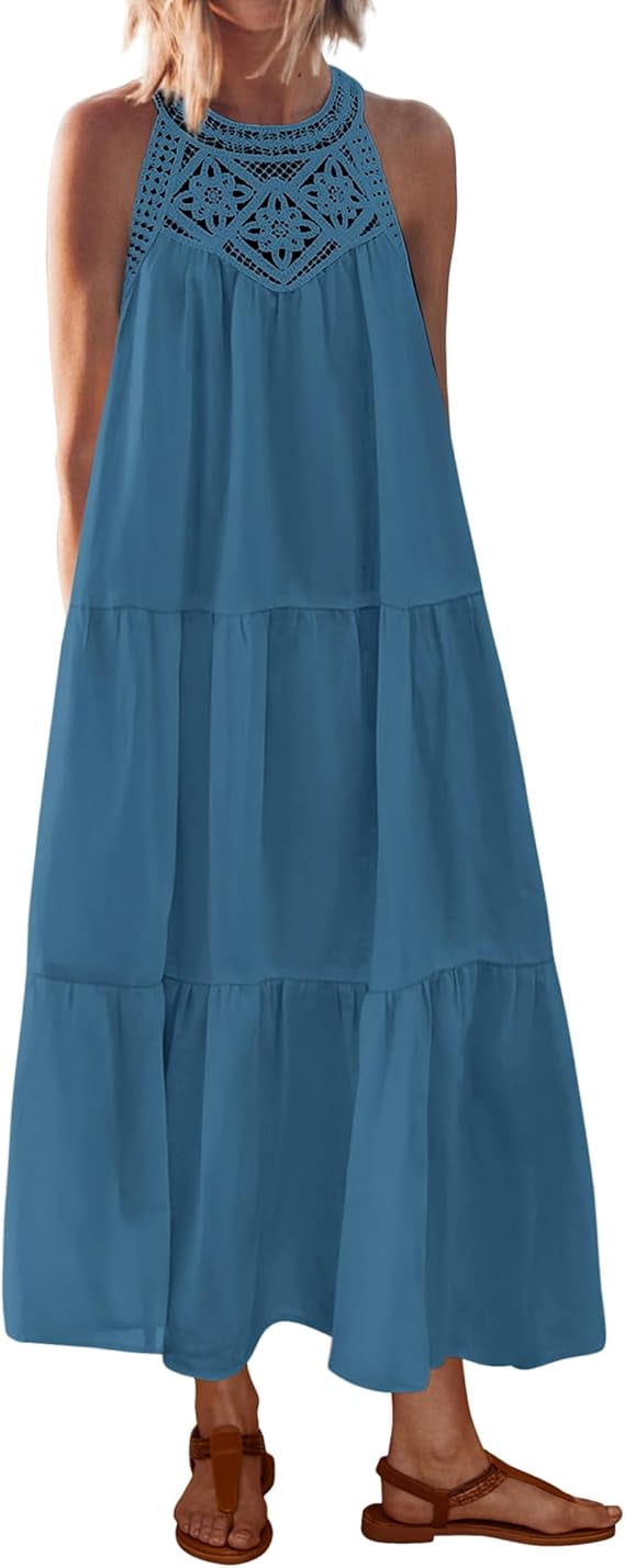 BTFBM Halter Summer Dresses for Women Casual Spring Hollow Out ...