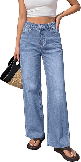 BTFBM Jeans for Women Summer High Waisted Button Straight Leg Stretchy ...