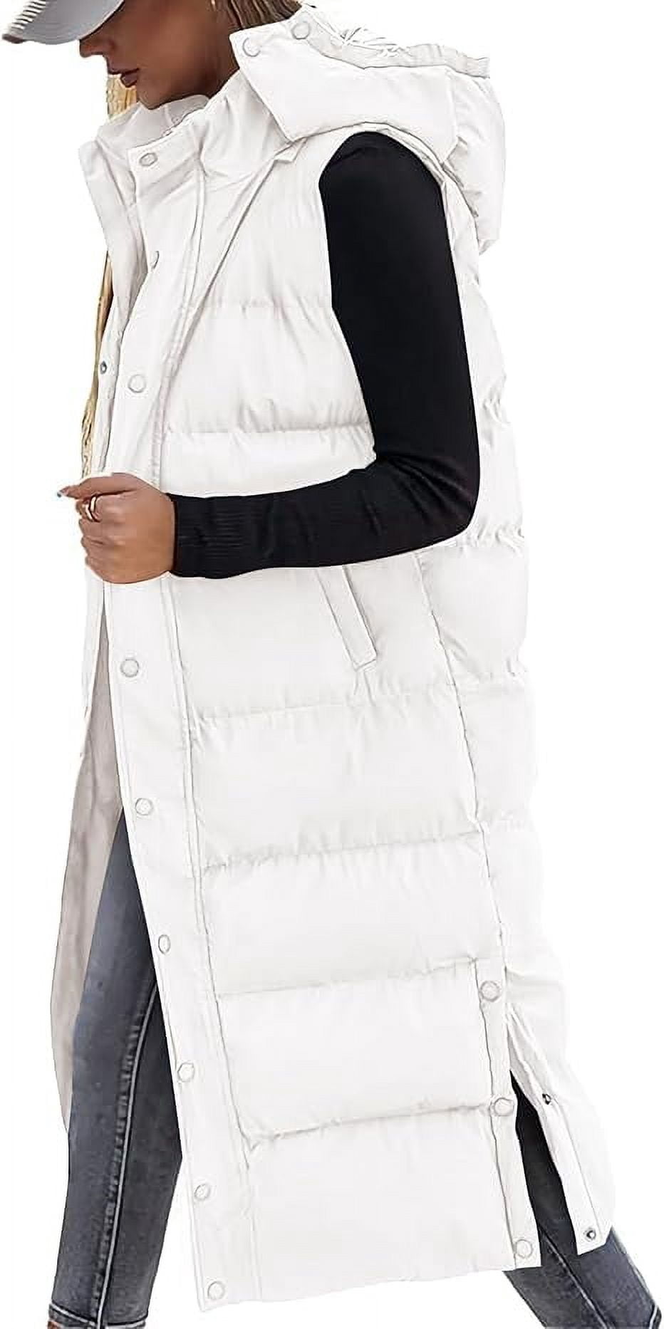 BTFBM Long Puffer Vest Women Quilted Hooded Button Down Zip Up ...