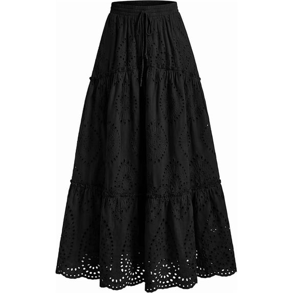 BTFBM Long Skirts for Women Summer Boho Lace Embroidery High Waist ...