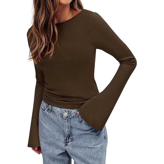 BTFBM Long Sleeve Shirts for Women Spring Y2K Clothes Casual Boat Neck ...