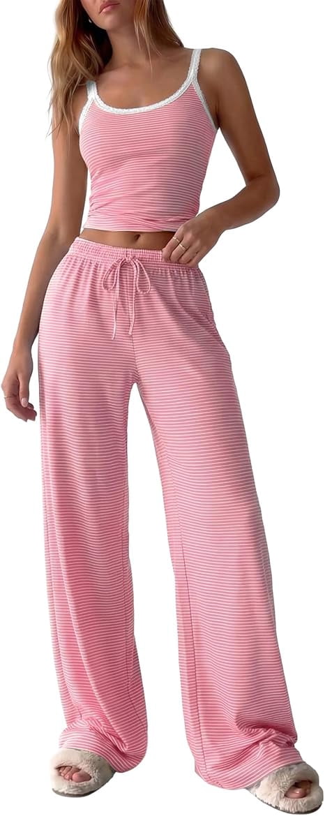 BTFBM Lounge Sets For Women Striped 2 Piece Pajama Sets Spaghetti Strap ...