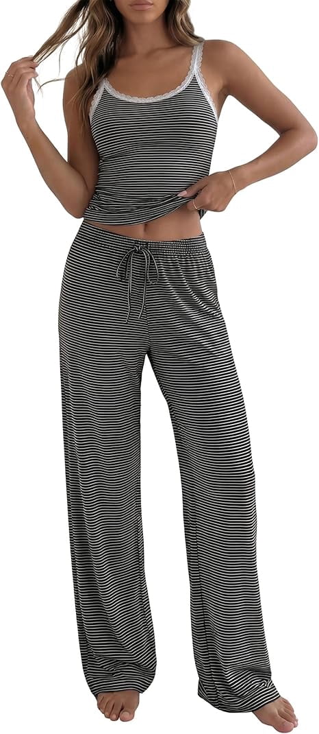 BTFBM Lounge Sets For Women Striped 2 Piece Pajama Sets Spaghetti Strap ...
