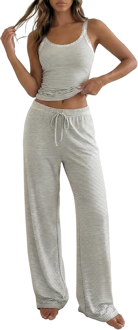 BTFBM Lounge Sets For Women Striped 2 Piece Pajama Sets Spaghetti Strap ...