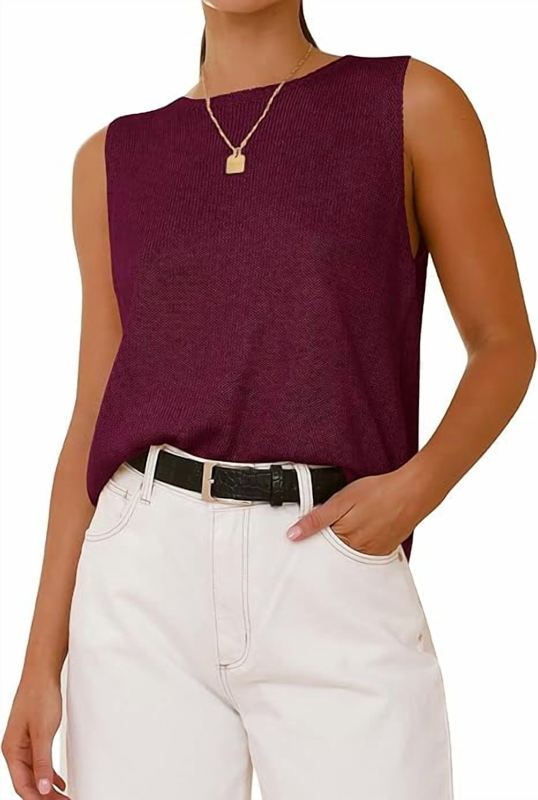 BTFBM Sleeveless Sweater Tops for Women Crew Neck Lightweight Casual ...