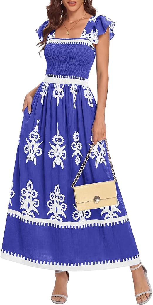 BTFBM Summer Dresses for Women Casual Floral Boho Sleeveless Square ...