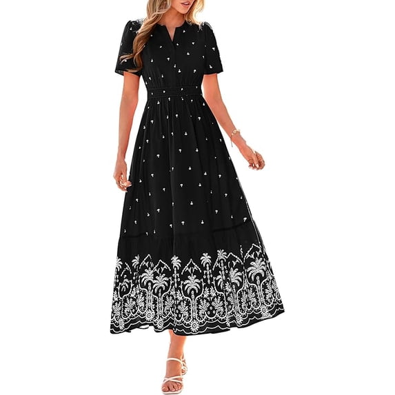 BTFBM Summer Dresses for Women Casual V Neck Short Sleeve Flowy Wedding ...