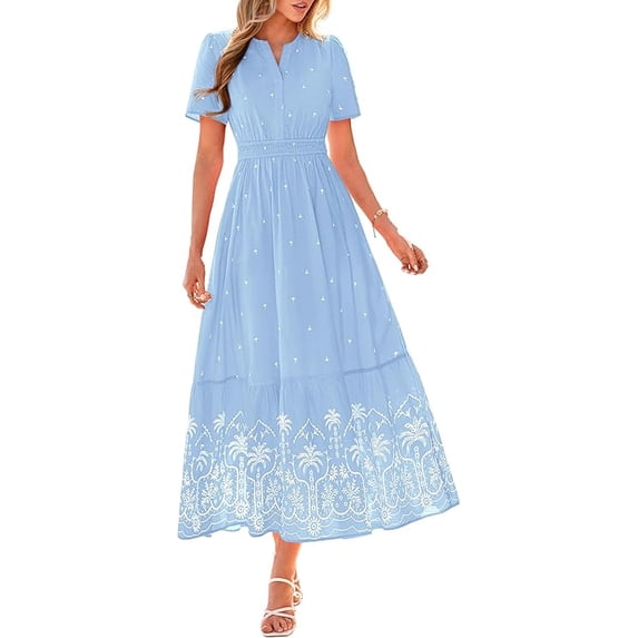 BTFBM Summer Dresses for Women Casual V Neck Short Sleeve Flowy Wedding ...