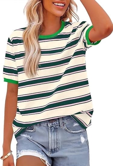 BTFBM Summer Tops for Women Crewneck Short Sleeve Striped T Shirts ...