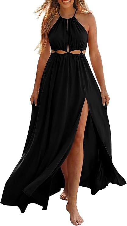 BTFBM Women Halter Summer Dresses Sleeveless Cutout Backless Sundress ...