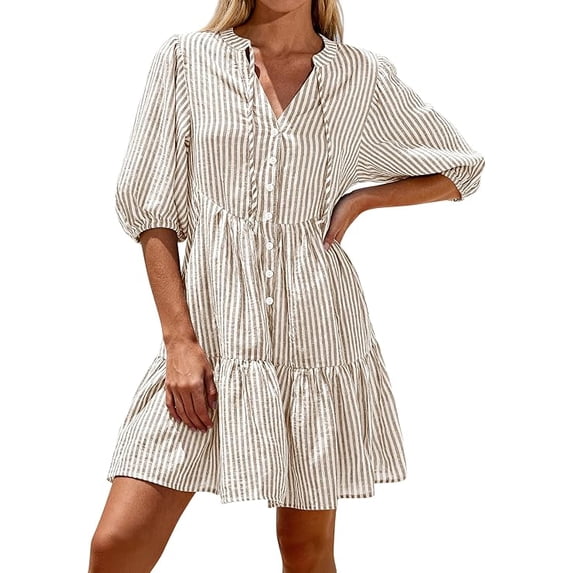 BTFBM Women Summer Dresses Striped Mini Dress Half Sleeve Button Down ...