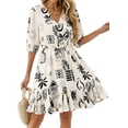 BTFBM Women Summer Spring Floral Boho Mini Dress V Neck Short Sleeve ...
