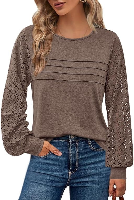 BTFBM Women's Long Sleeve Shirts Dressy Lace Fall Tops Trendy Business ...