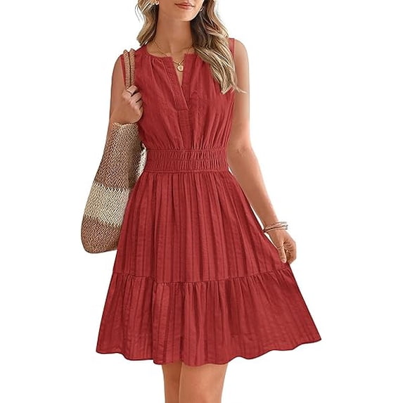 BTFBM Women’s Summer Dresses Sleeveless V Neck Casual Mini Dress Swing ...