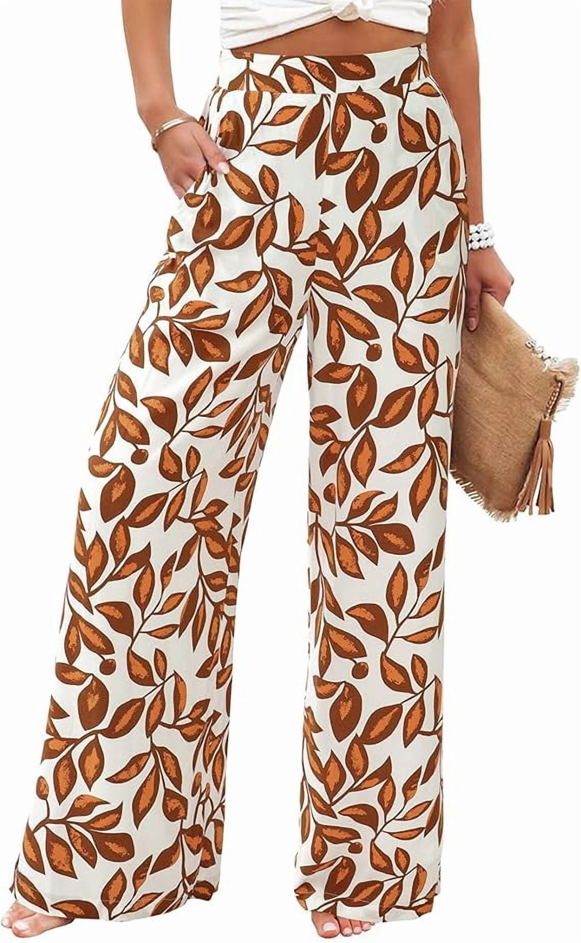 BTFBM Womens Pants Pockets Boho Printed Elastic Waist Wide Leg Palazzo ...