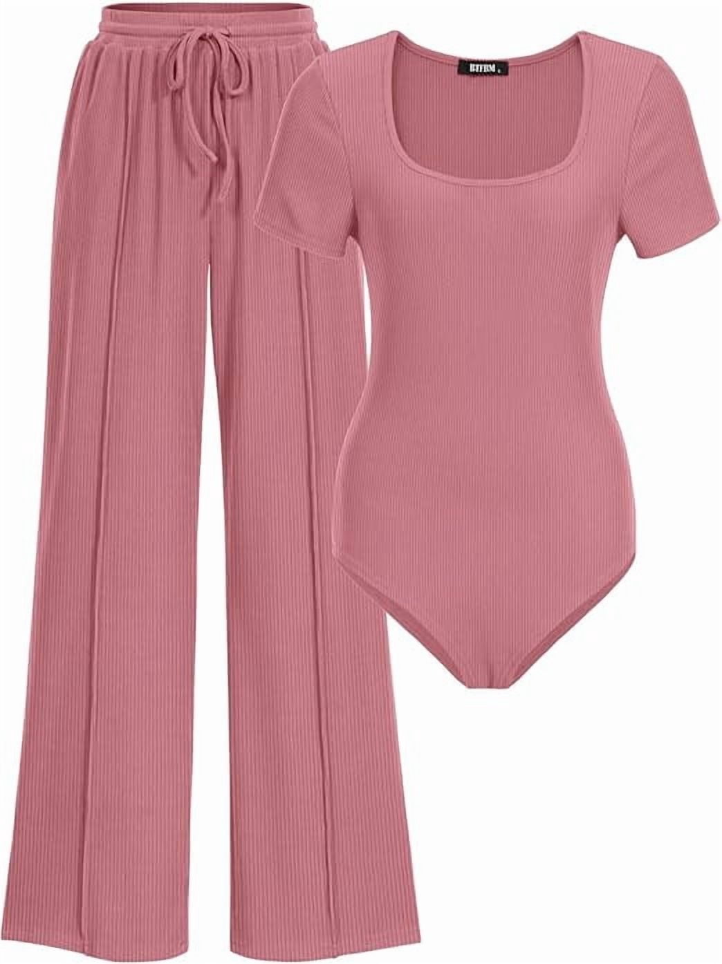 BTFBM Womens Summer 2 Piece Outfits Square Neck Short Sleeve Drawstring ...