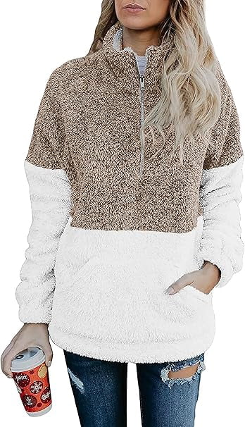 BTFBM Womens Sweatshirt Sherpa Quarter Zip Pullover Fall Winter Long ...