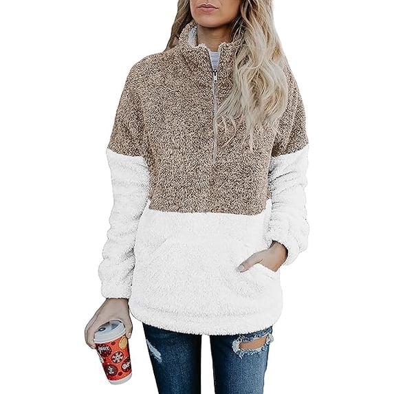 BTFBM Womens Sweatshirt Sherpa Quarter Zip Pullover Fall Winter Long ...