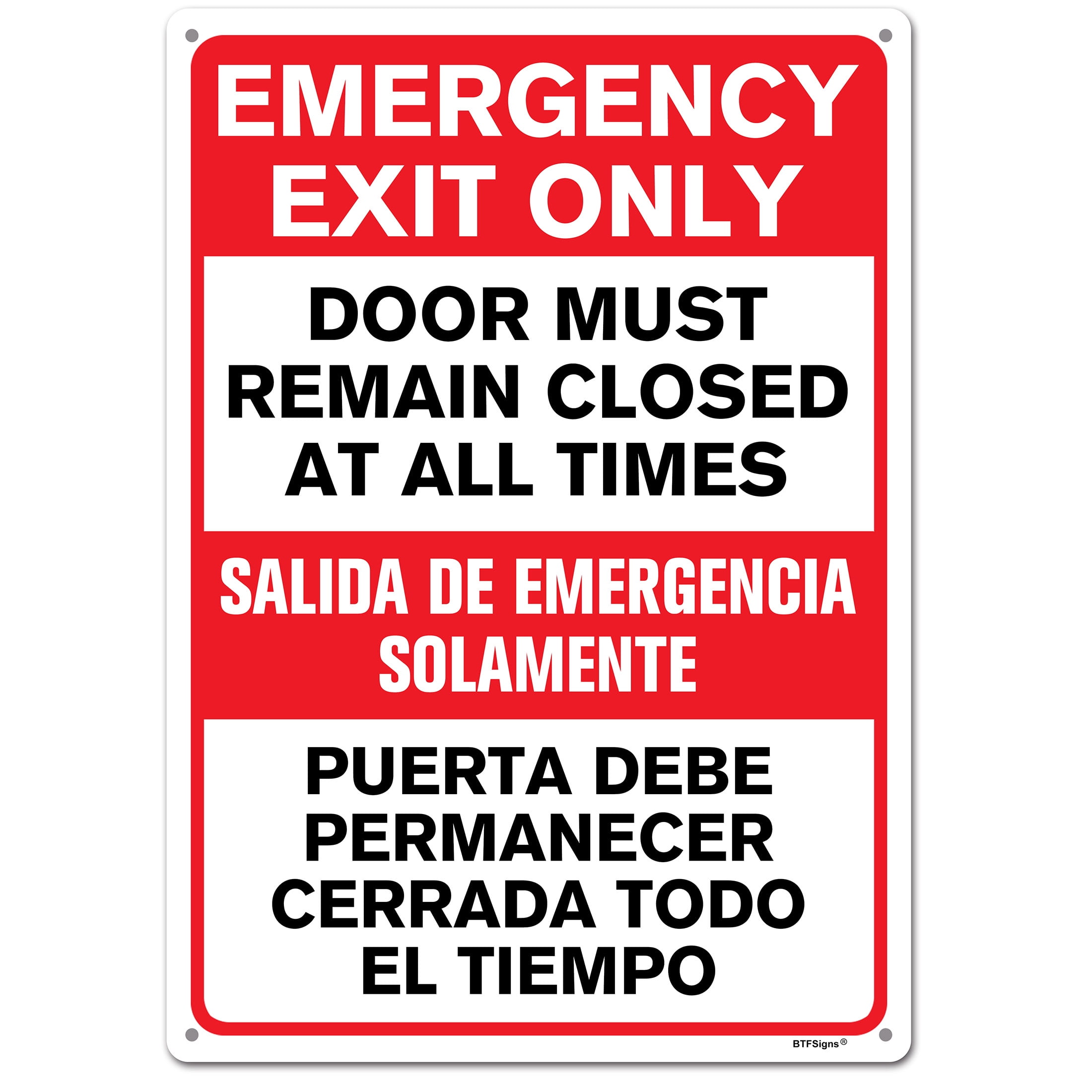 BTFSigns 12" x 16" Emergency Exit Only Sign Door Must Remain Closed At ...