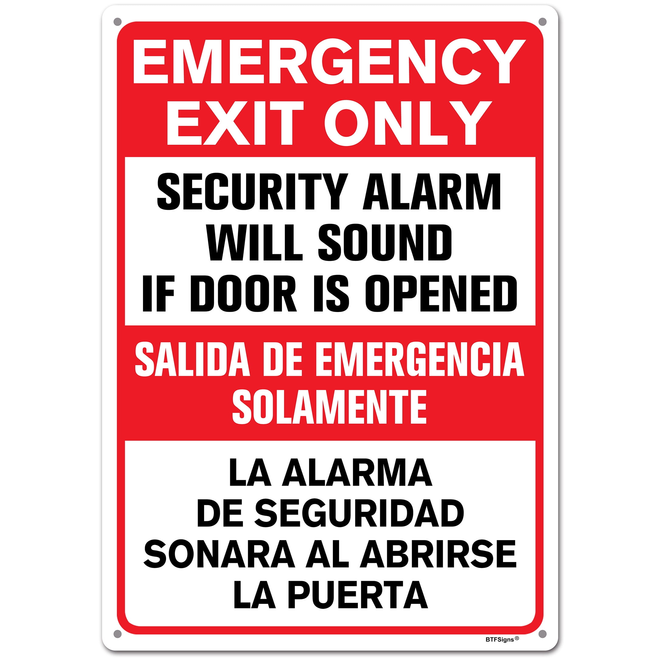 BTFSigns 12" x 16" Emergency Exit Only Sign Security Alarm Will Sound ...