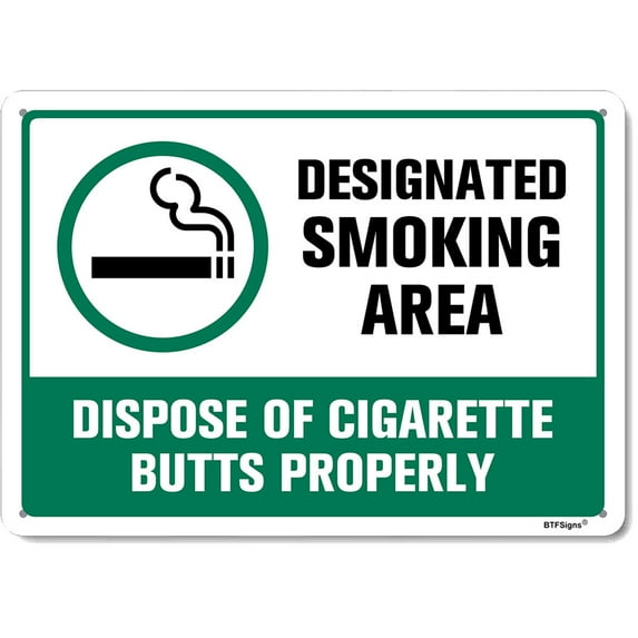 BTFSigns 16x12 Inches Designated Smoking Area Aluminum Signs Dispose Of ...