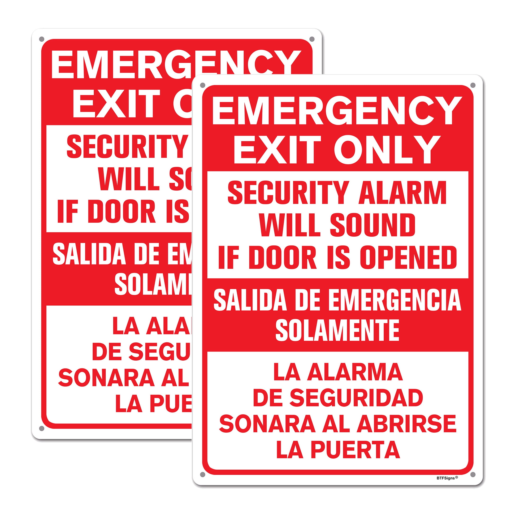 BTFSigns (2 Pack) 12" x 16" Emergency Exit Only Sign Security Alarm ...