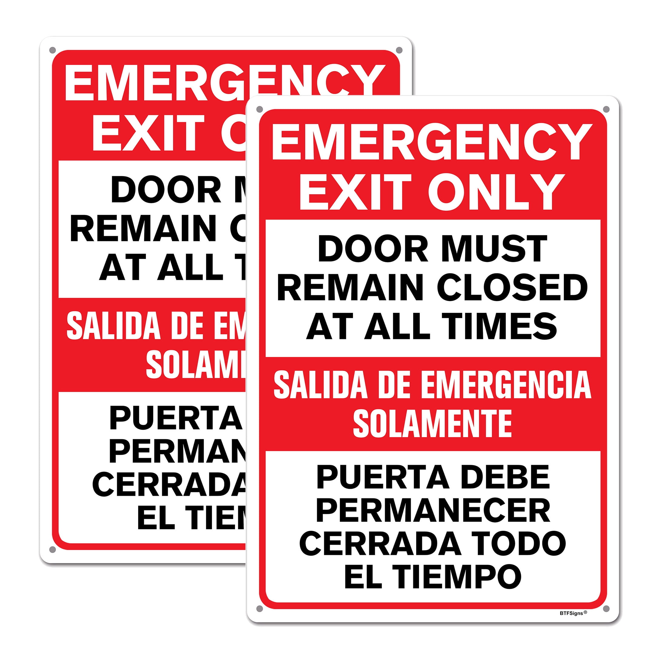 BTFSigns (2 Pack) 8" x 12" Emergency Exit Only Sign Door Must Remain ...