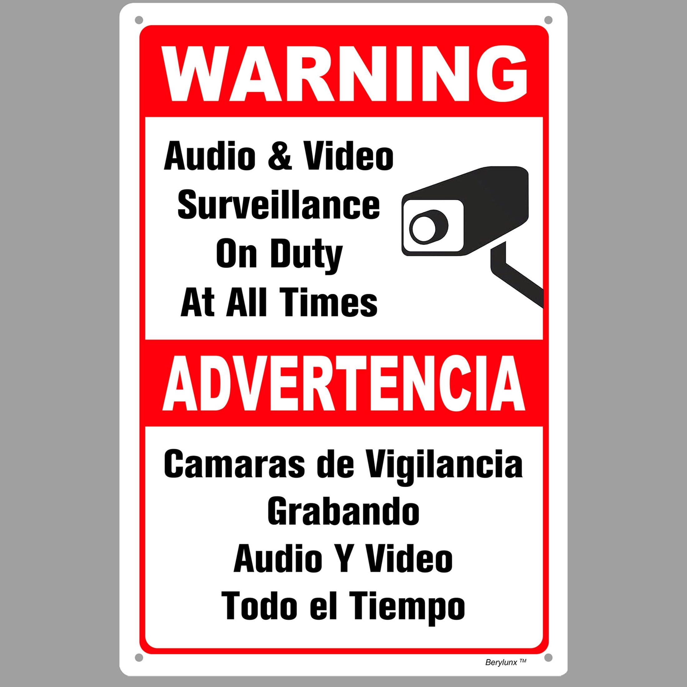 BTFSigns Bilingual 12" x 16" Warning Sign Audio & Video Surveillance on ...