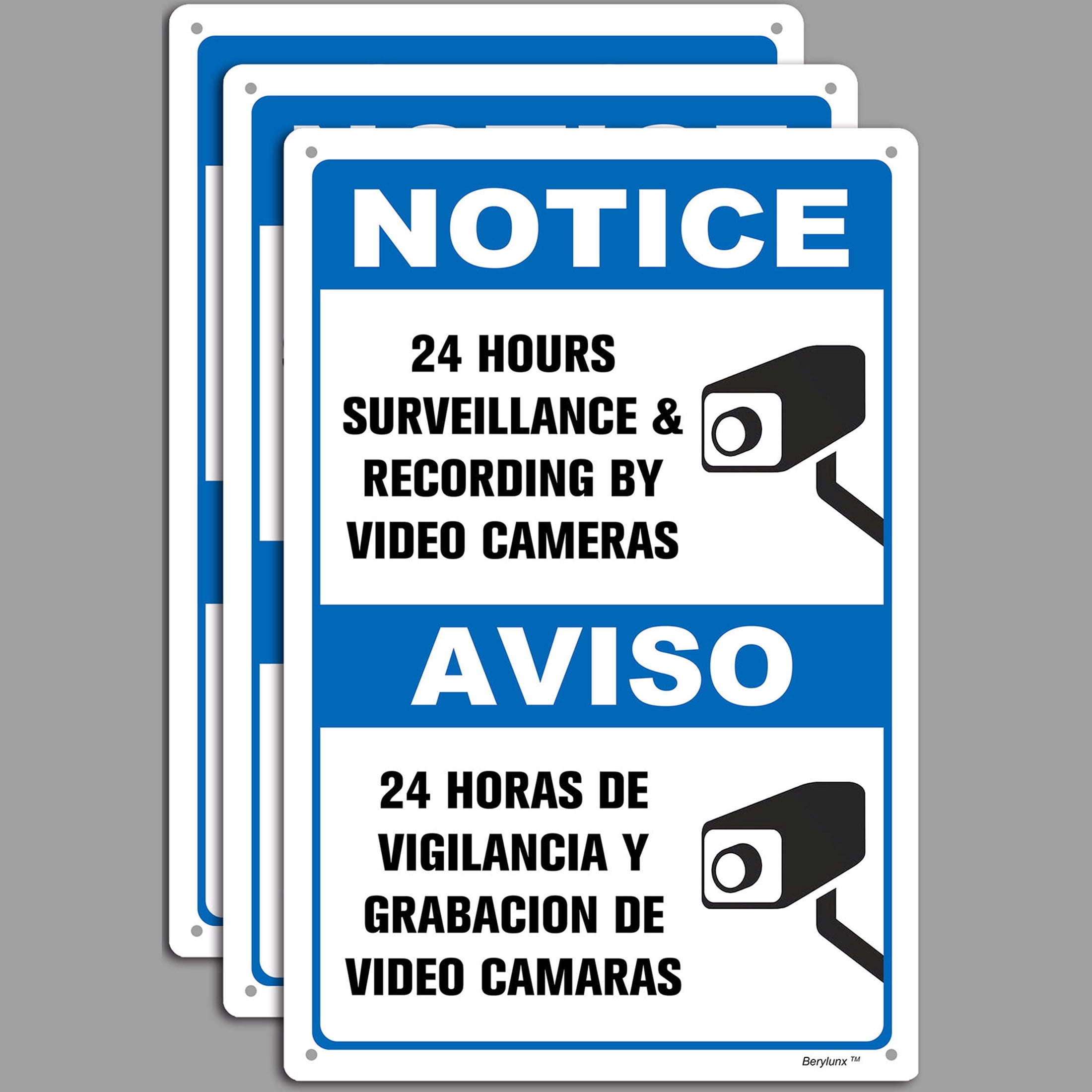 BTFSigns Bilingual 3 Pack 16" x 24" Aviso Safety Sign 24 Hours ...