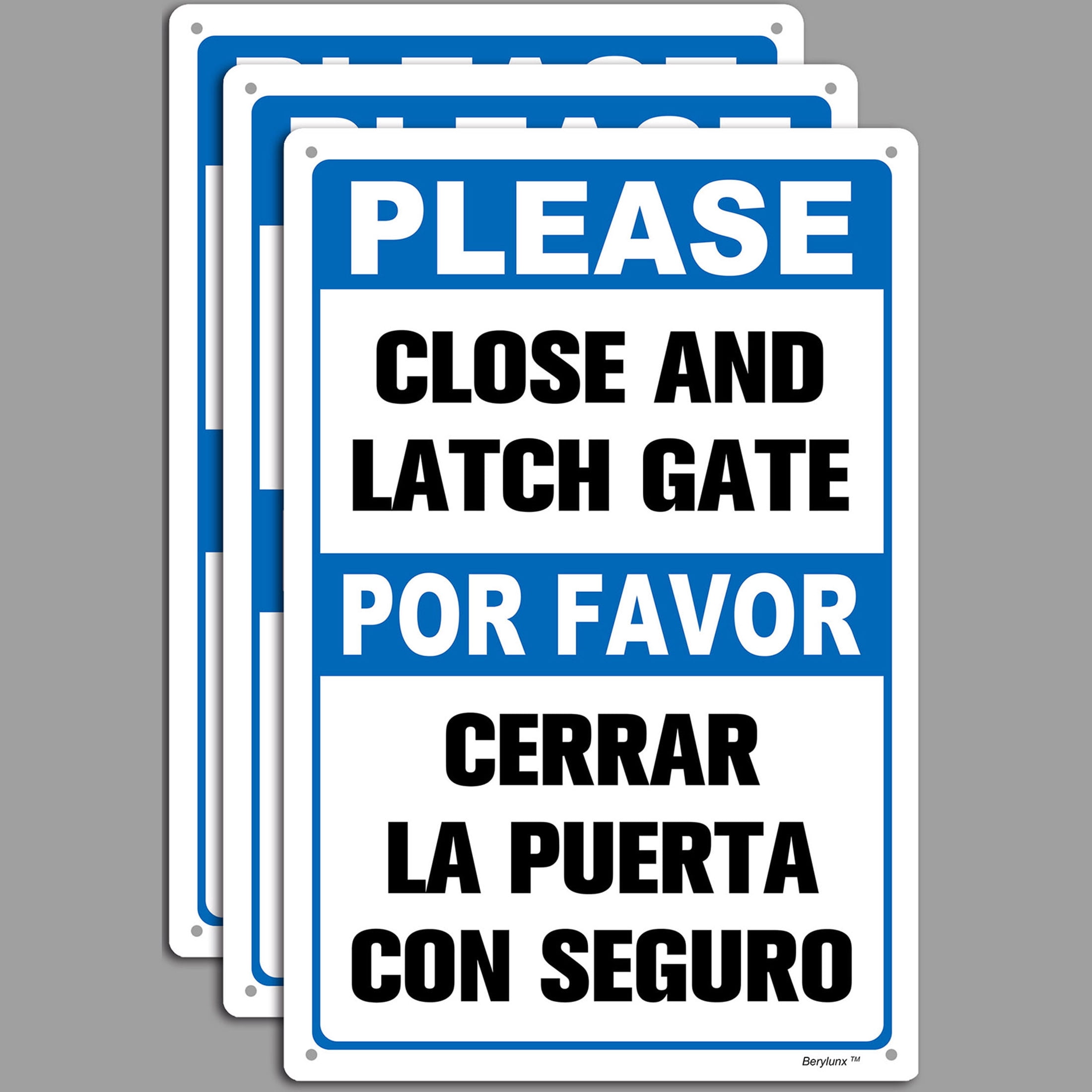 BTFSigns Bilingual 3 Pack 16" x 24" Please Close and Latch Gate Por ...