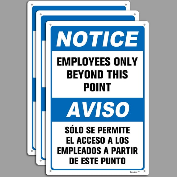 BTFSigns Bilingual 3 Pack 16" x 24" Warning Sign Employees Only Beyond ...