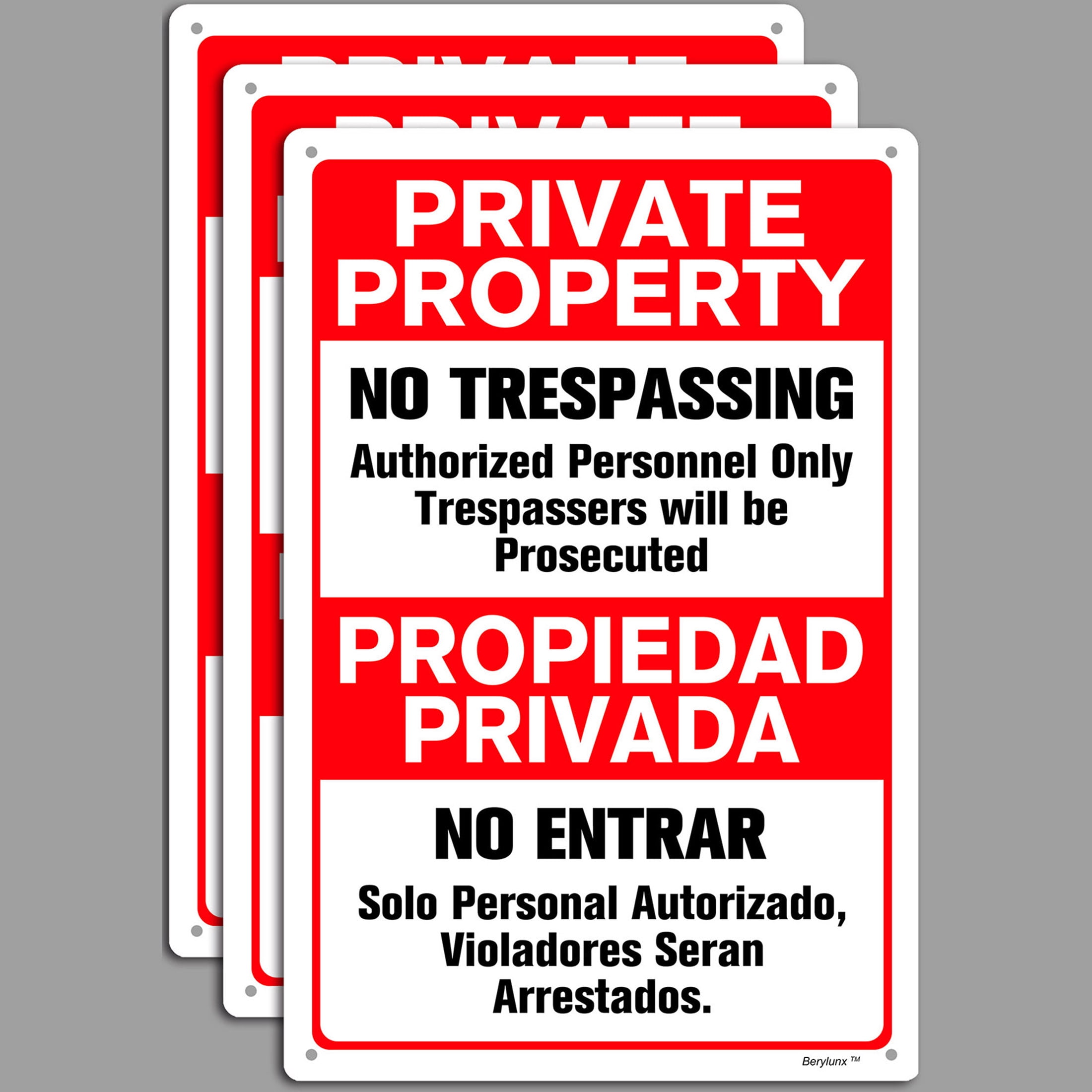 BTFSigns Bilingual 3 Pack 8" x 12" No Trespassing Private Property ...