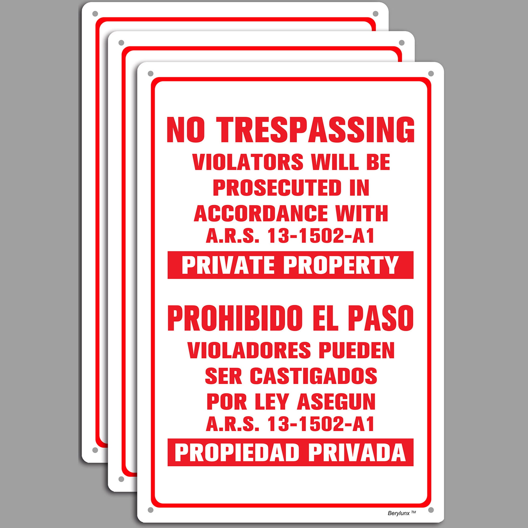 BTFSigns Bilingual 3 Pack 8" x 12" No Trespassing Violators Will Be ...