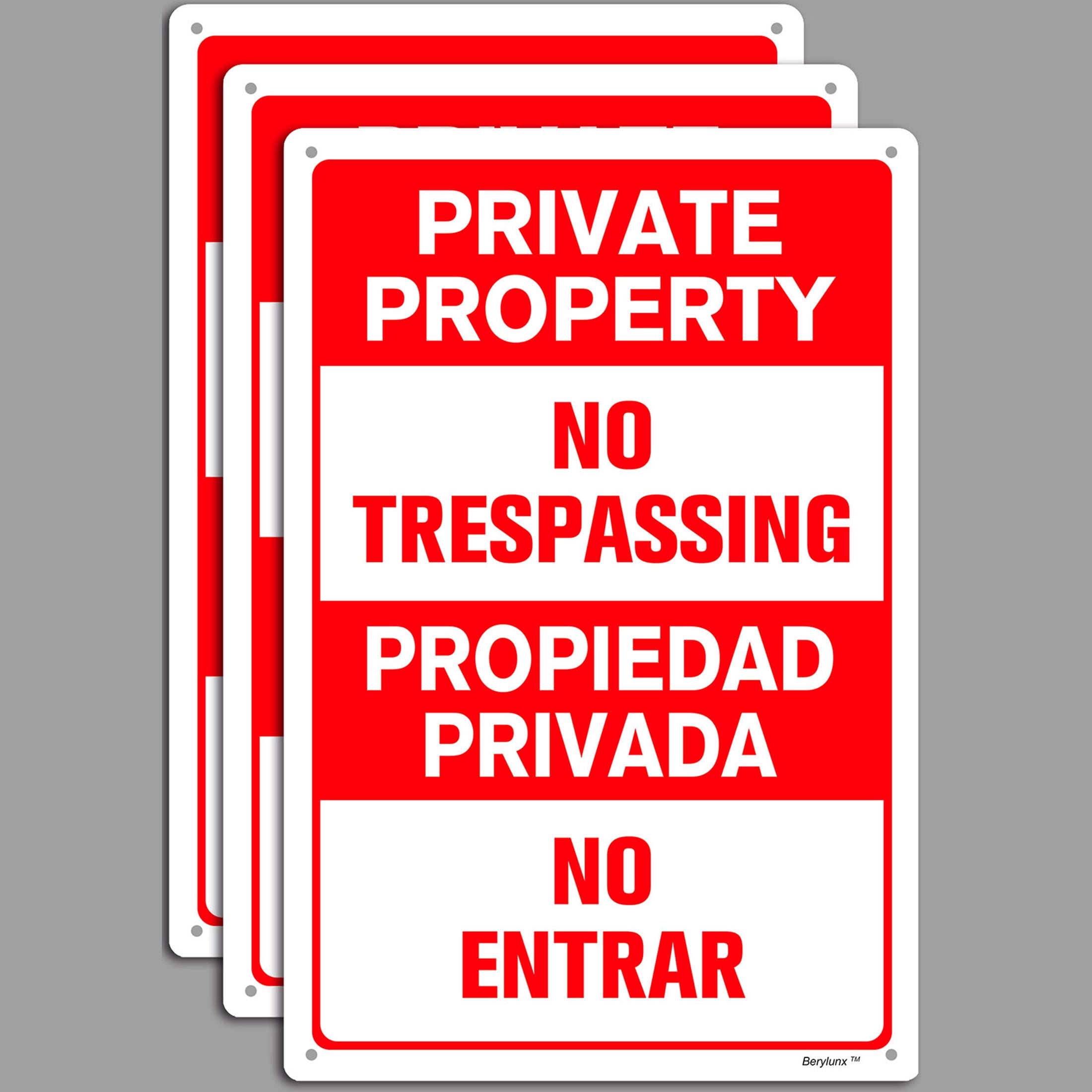BTFSigns Bilingual 3 Pack 8" x 12" Propiedad Privada No Trespassing ...