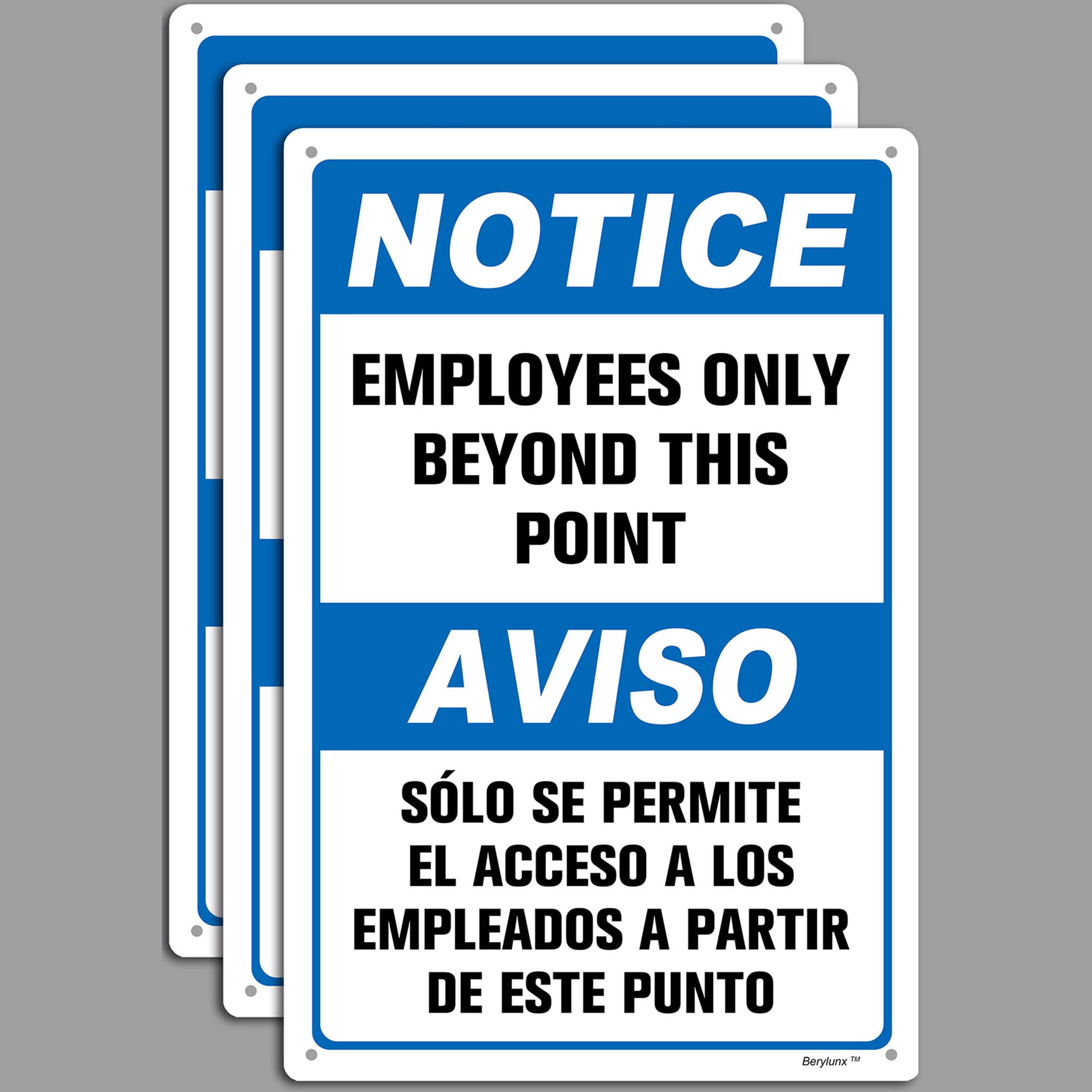 BTFSigns Bilingual 3 Pack 8" x 12" Warning Sign Employees Only Beyond ...