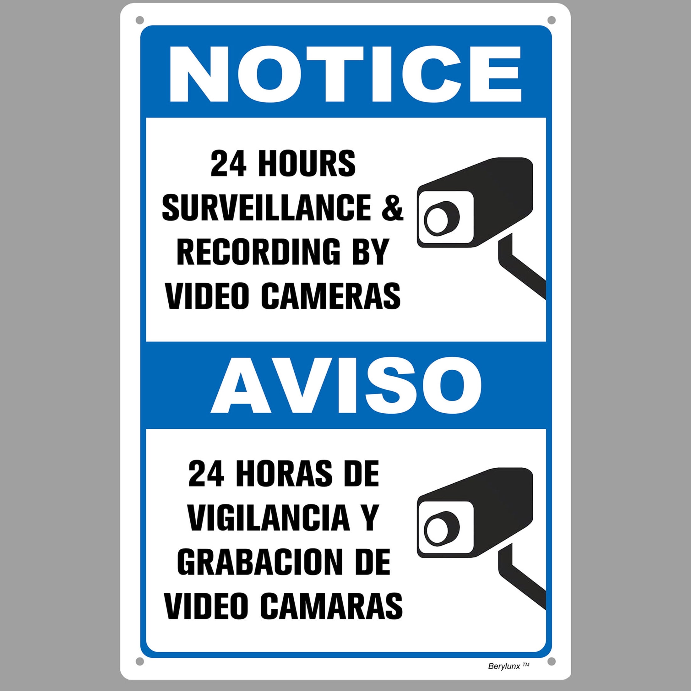 BTFSigns Bilingual 8" x 12" Aviso Safety Sign 24 Hours Surveillance ...