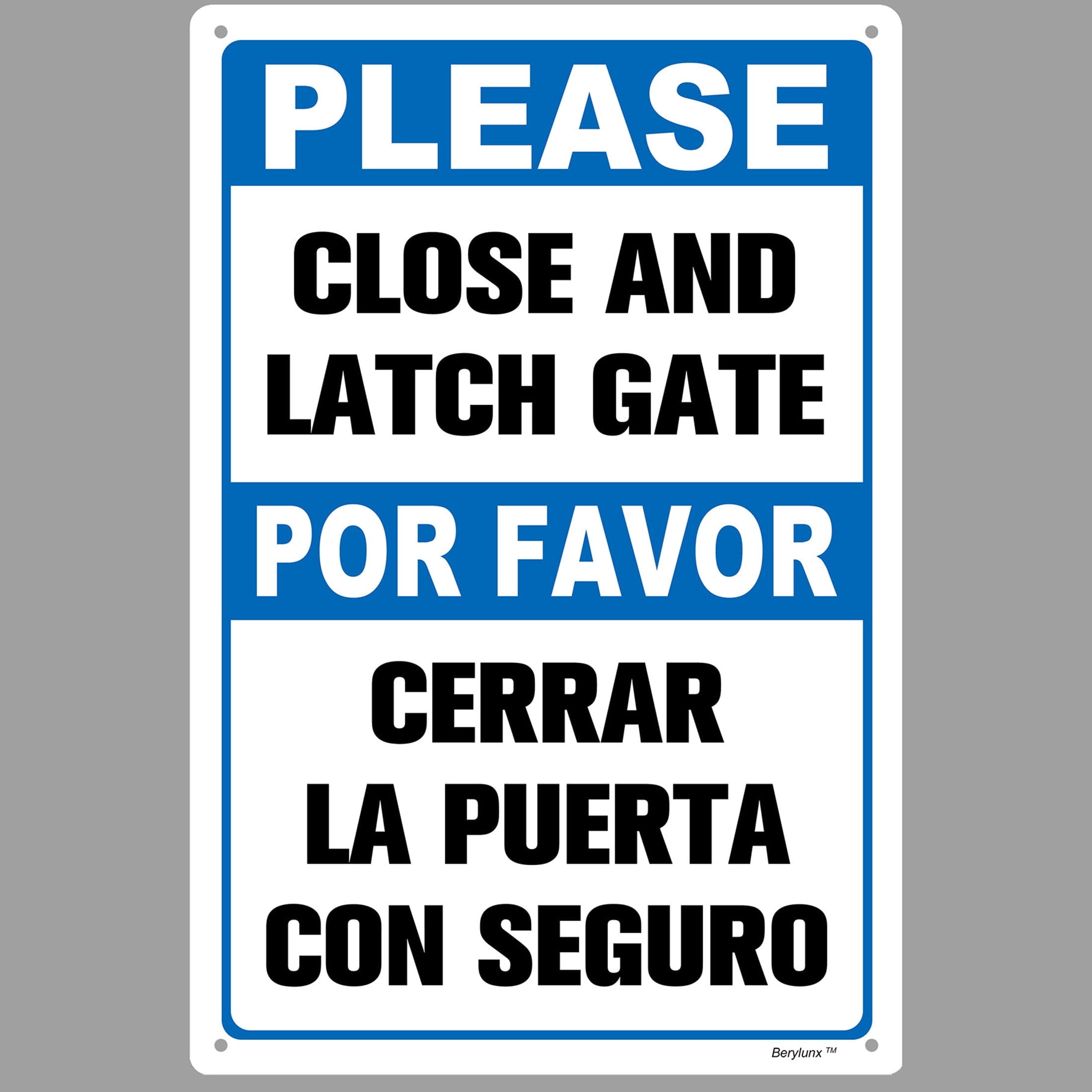 BTFSigns Bilingual 8" x 12" Please Close and Latch Gate Por Favor ...