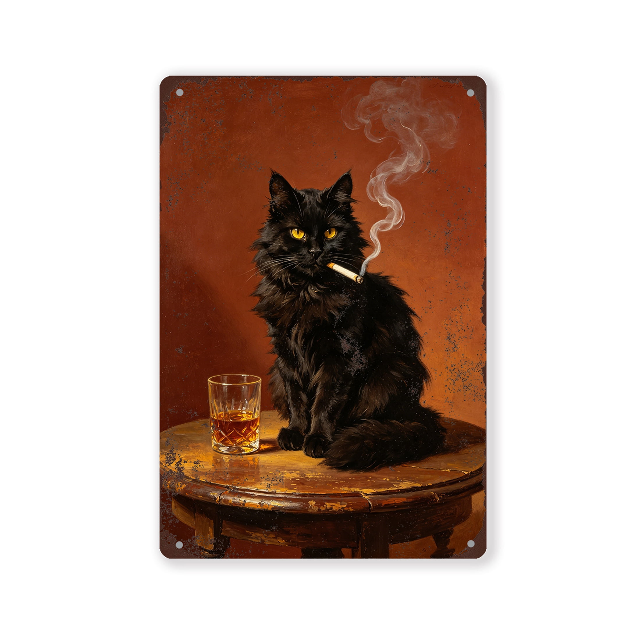 BTFSigns Moody Cool Smoking Black Cat Vintage Aluminum Metal Tin Sign ...