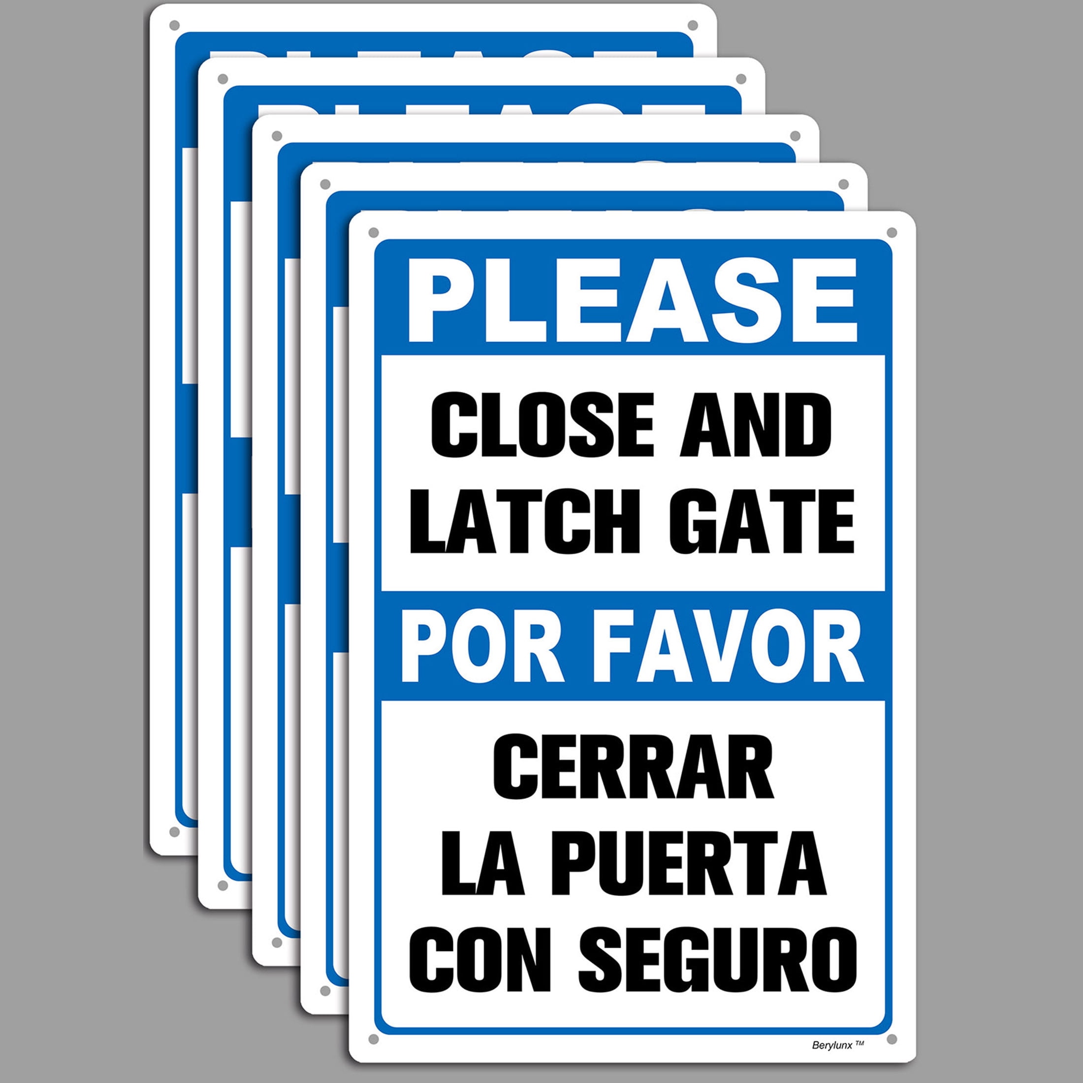 BTFSigns Spanish 5 Pack 12" x 16" Please Close and Latch Gate Por Favor ...