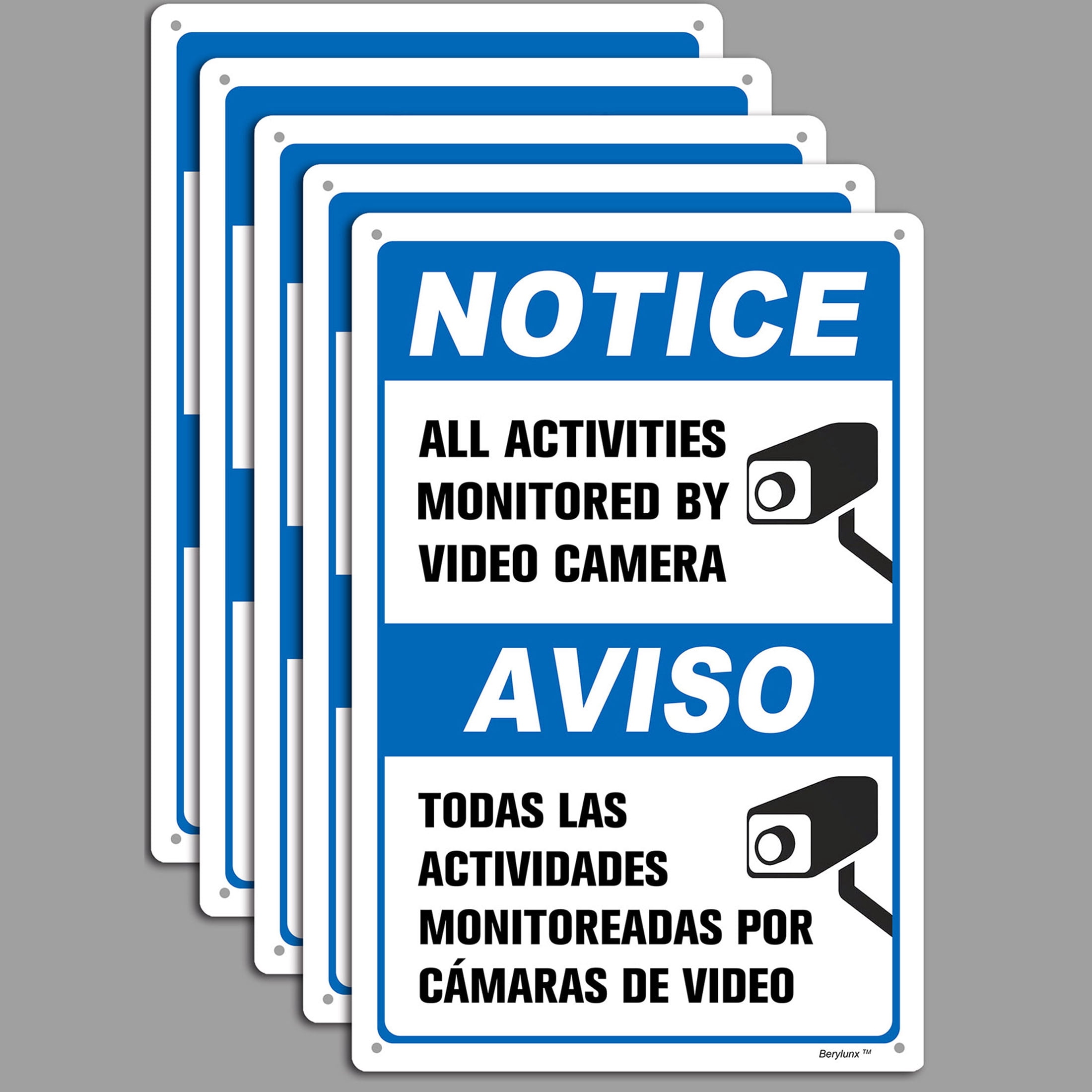 BTFSigns Spanish 5 Pack 12" x 16" Warning Sign All Activities Monitored ...