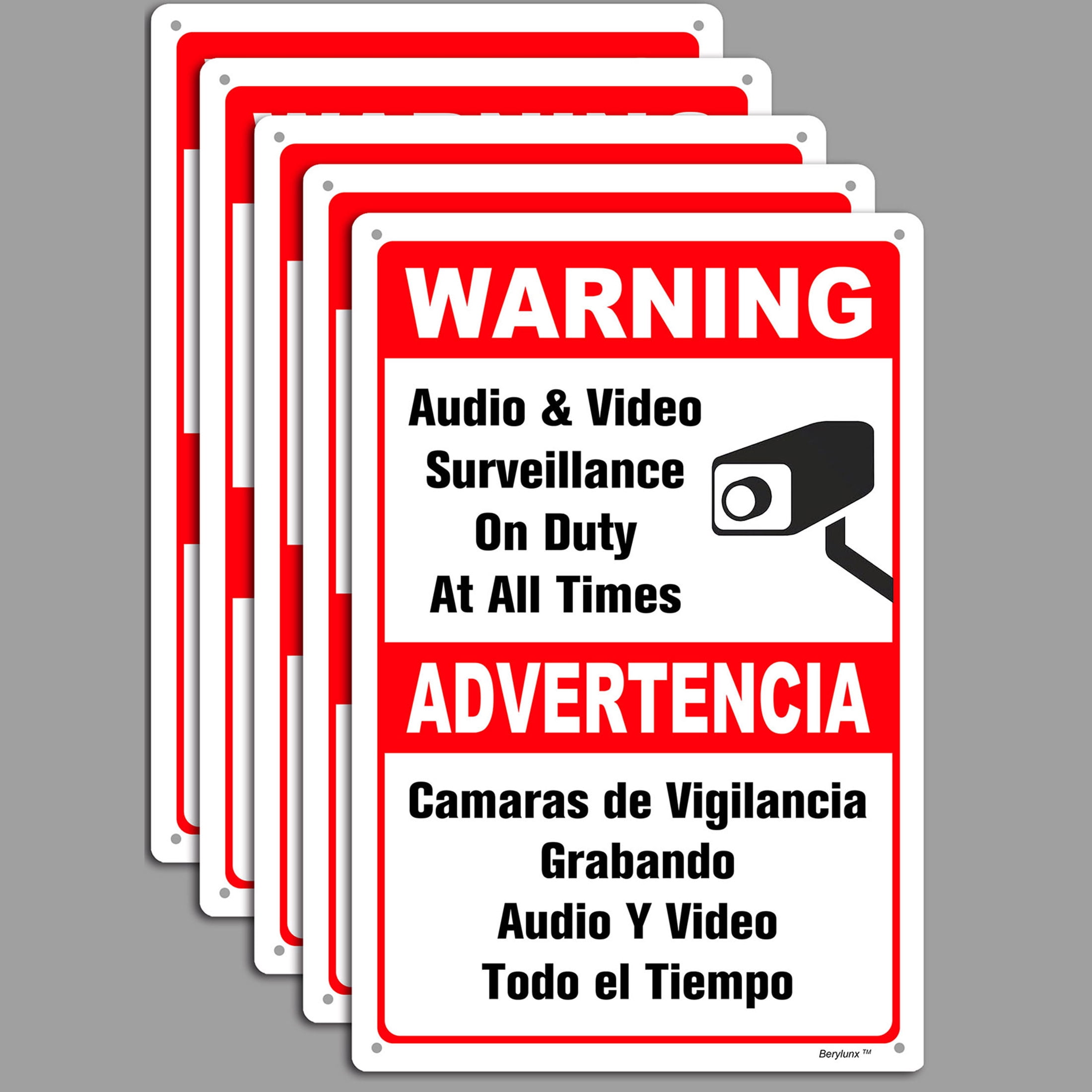 BTFSigns Spanish 5 Pack 12" x 16" Warning Sign Audio & Video ...