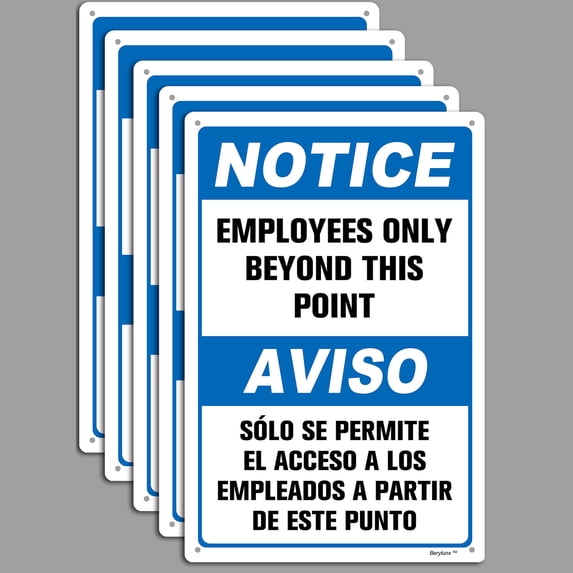BTFSigns Spanish 5 Pack 16" x 24" Warning Sign Employees Only Beyond ...