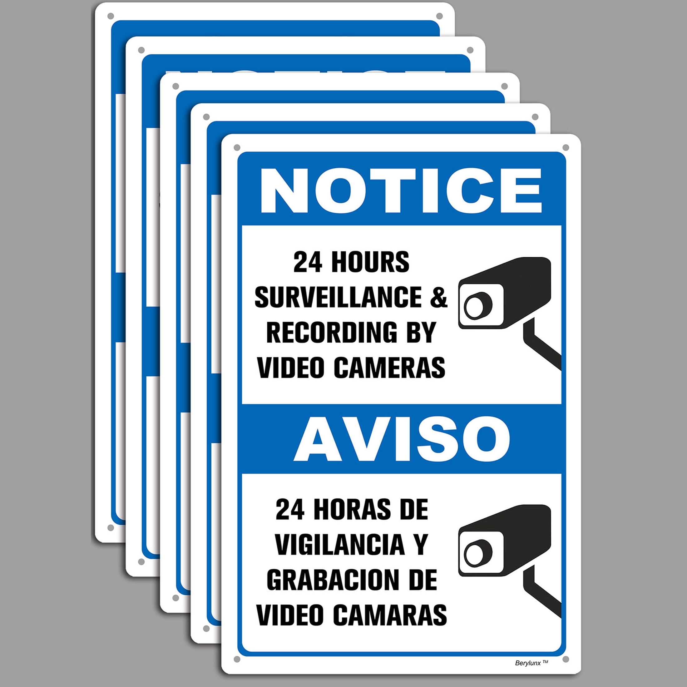 BTFSigns Spanish 5 Pack 8" x 12" Aviso Safety Sign 24 Hours ...