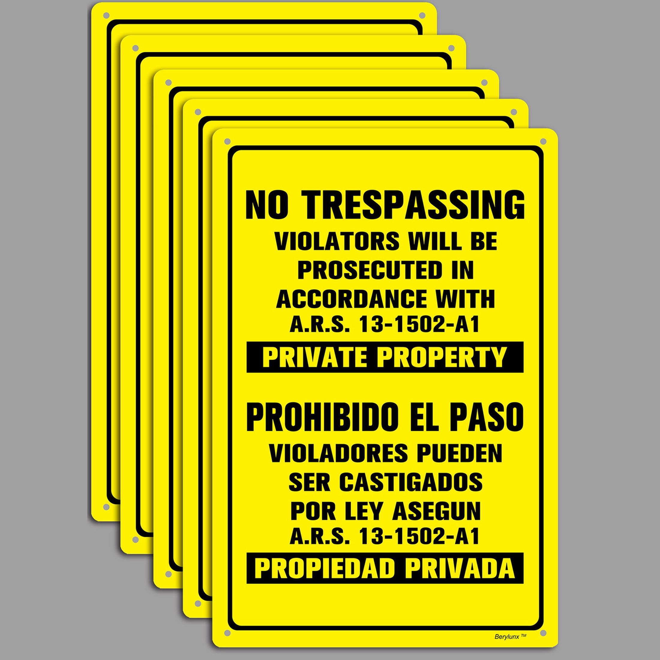 BTFSigns Spanish 5 Pack 8" x 12" No Trespassing Violators Will Be ...