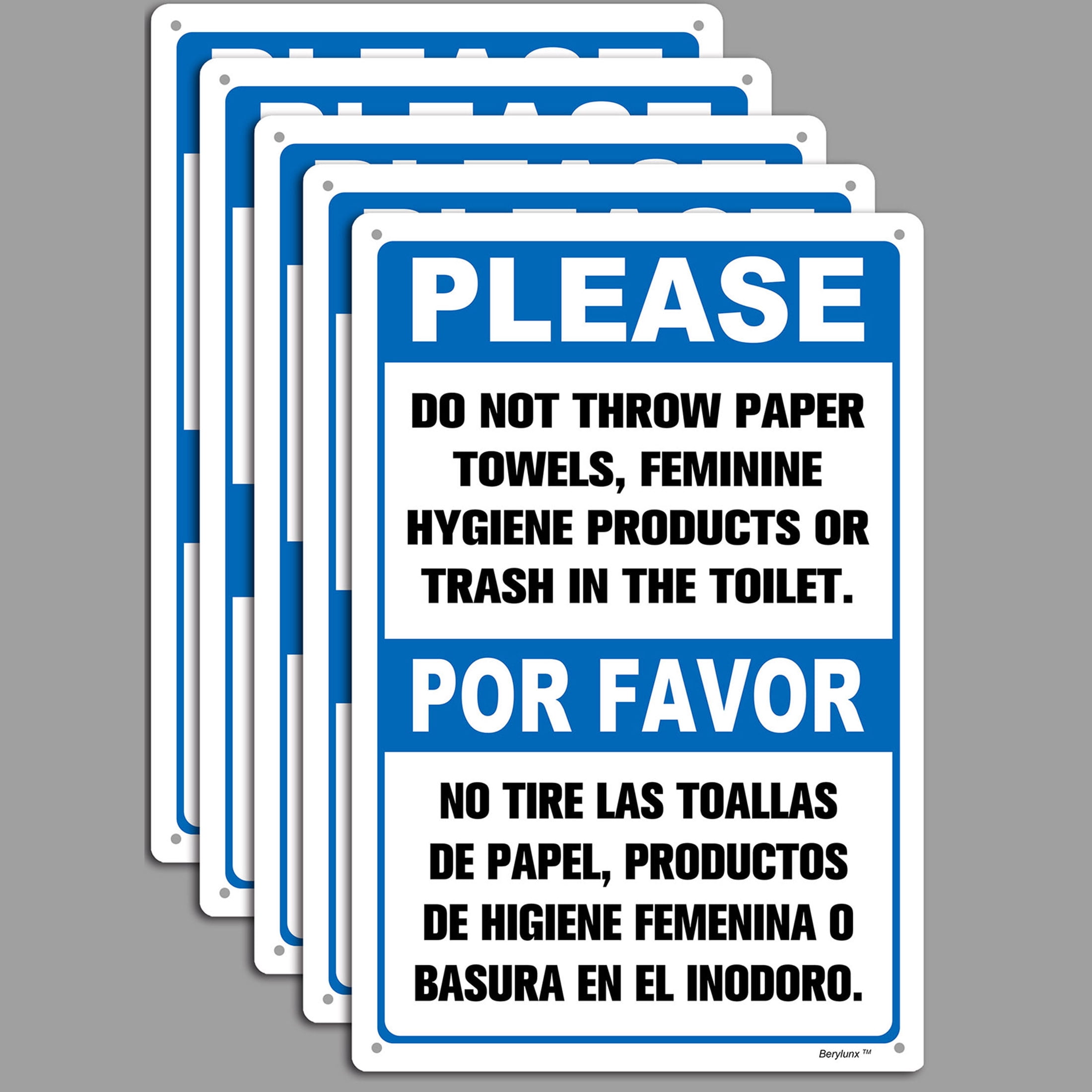 BTFSigns Spanish 5 Pack 8" x 12" Please Do Not Throw Paper Towels ...