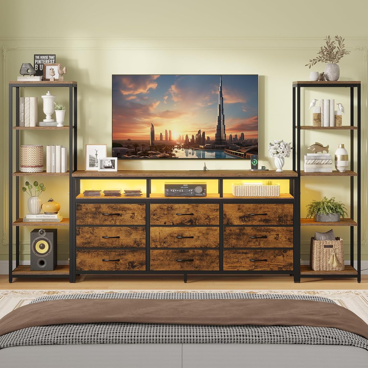 BTHFST 65 inch TV Stand, 9 Drawers TV Stand Dresser with 2 Industial 5 ...